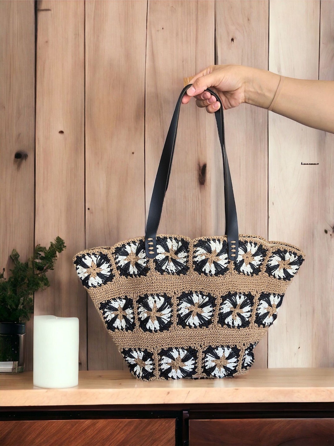 Straw Crochet Natural Raffia Women Shoulder Bag,handmade Straw Summer ...