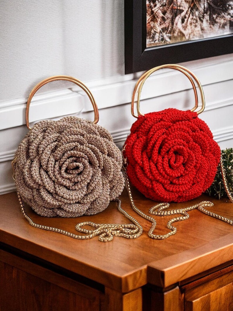 Rose Flower Bag,crochet Rose Purse,handmade Trendy Tote Bag,stylish ...