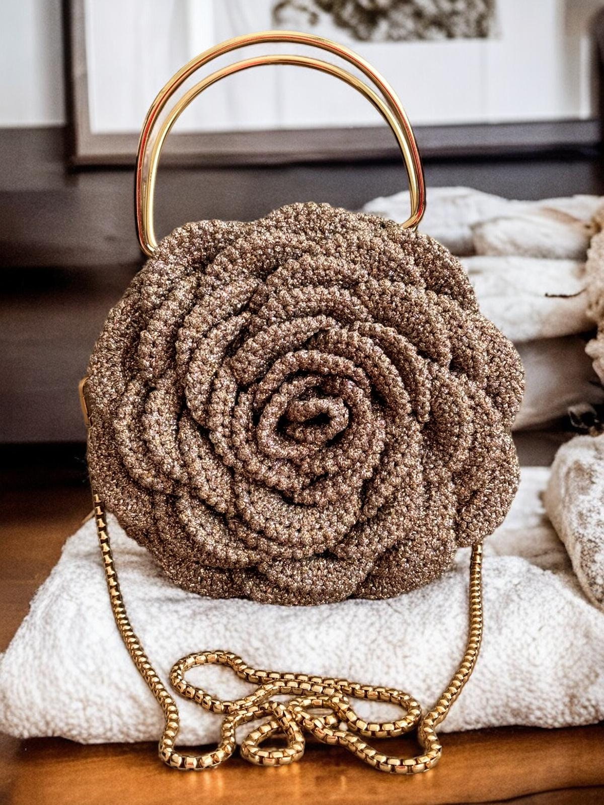 Rose Flower Bag,crochet Rose Purse,handmade Trendy Tote Bag,stylish ...