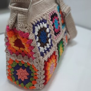 Bohemian Granny Square Shoulder Bag, Crochet Hobo Bag, Handmade Boho ...
