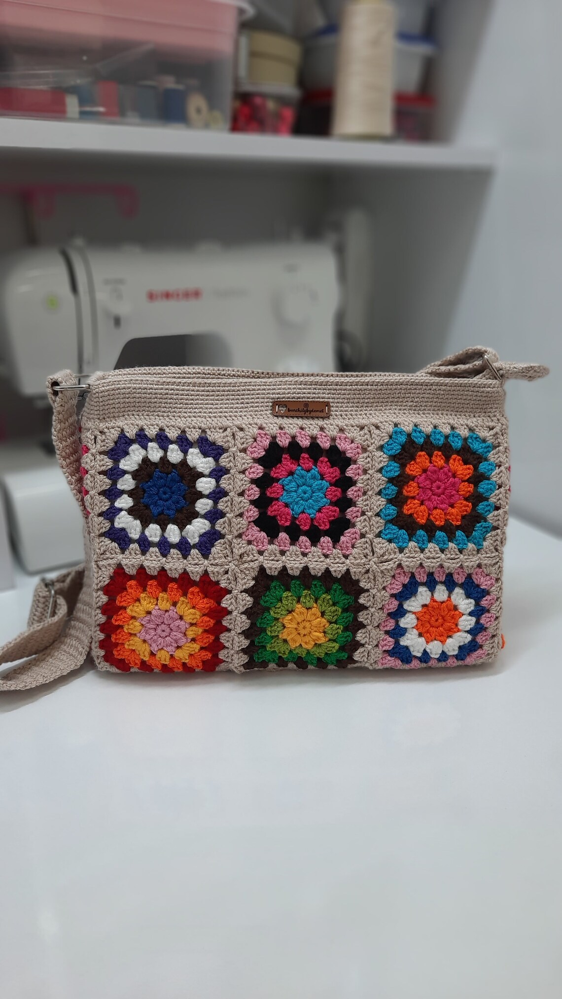 Bohemian Granny Square Shoulder Bag, Crochet Hobo Bag, Handmade Boho ...