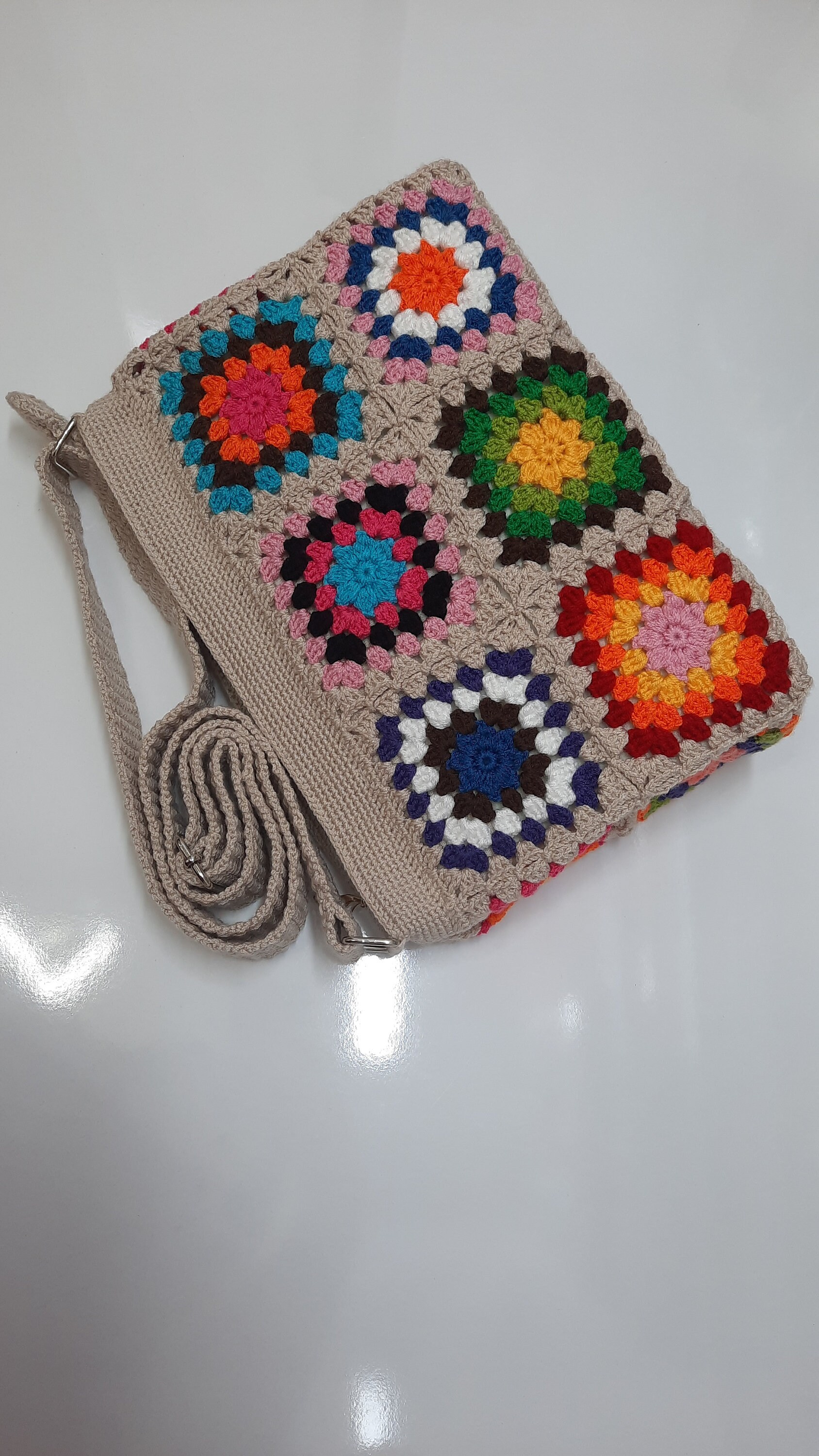 Bohemian Granny Square Shoulder Bag, Crochet Hobo Bag, Handmade Boho ...