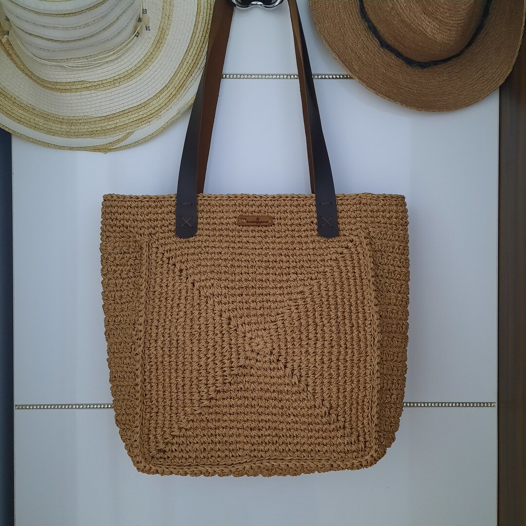 Light Brown Shoulder Bag, Crochet Paper Yarn Tote Bag, Handmade ...