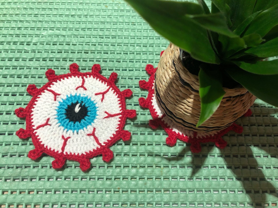 Halloween Bloody Eye Coaster Crochet PATTERN, Halloween Crochet Pattern ...