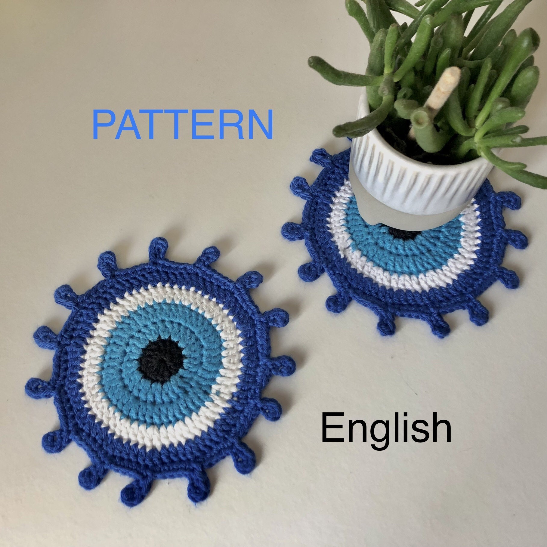 Crochet Evil Eye Coaster Crochet PATTERN - Etsy