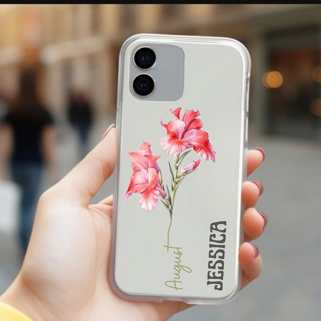 Custom Birth Flower Name Clear Case for iPhone 15 Pro Max Personalized ...