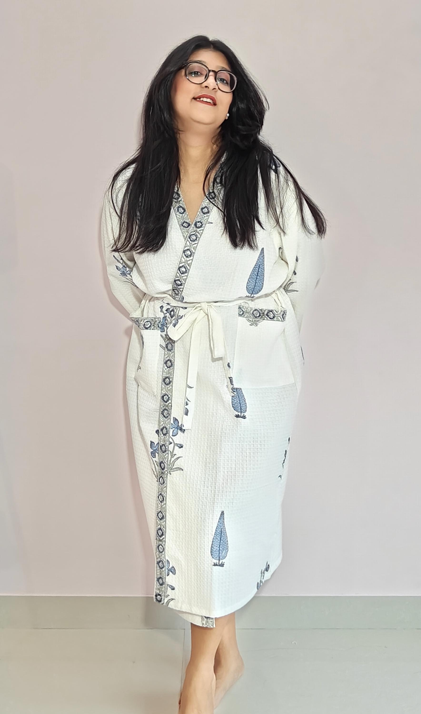 Floral Block Print Cotton Waffle Robe: Lightweight Spa Bathrobe - Etsy