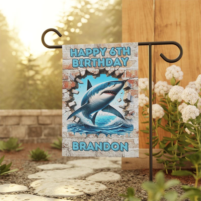 Shark Decor Birthday Sign for Birthday Party Yard Sign Banner Flag ...