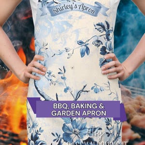 Custom Apron French Toile De Jouy Apron Toile Blue Floral Personalized ...