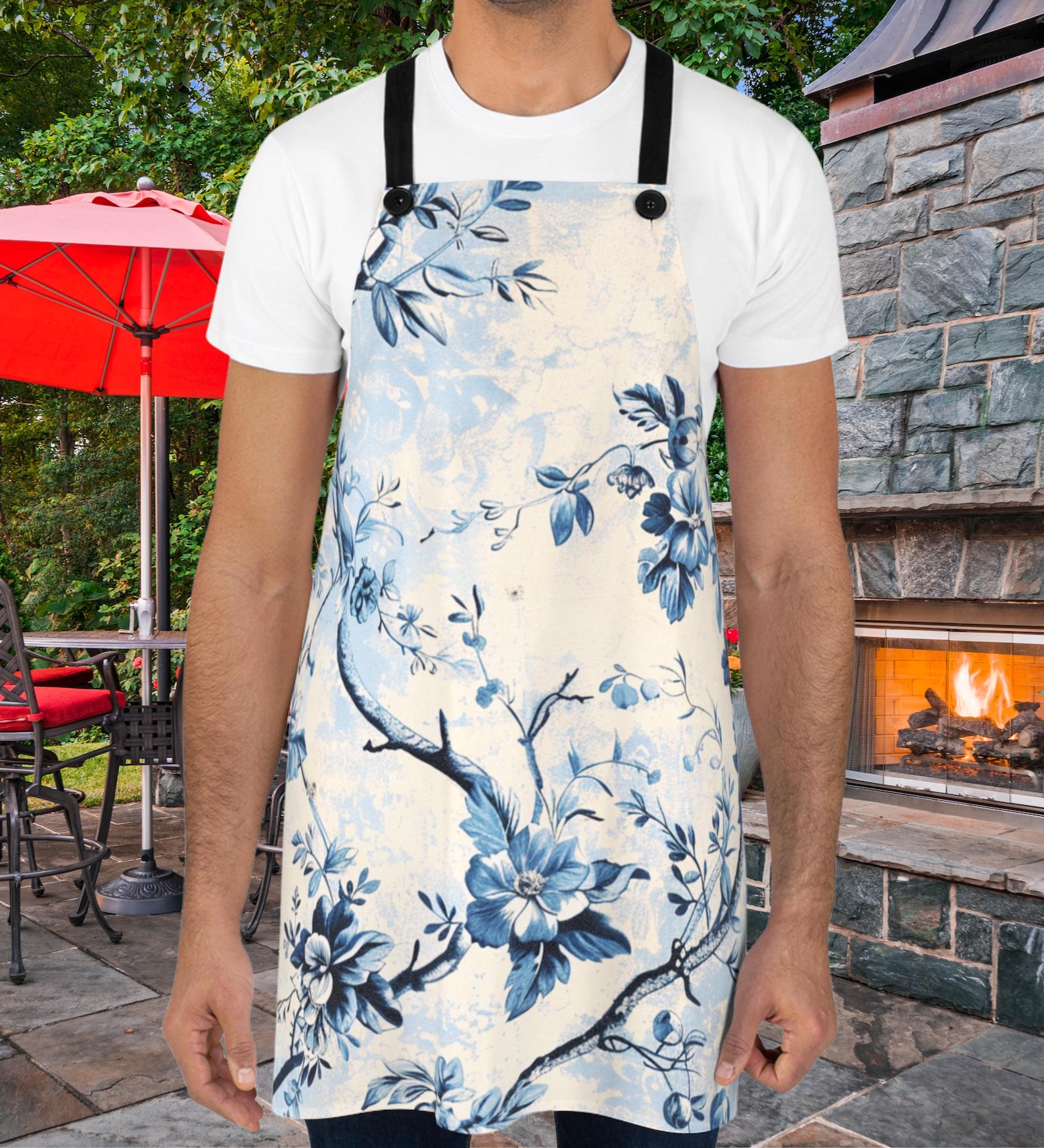 Custom Apron French Toile De Jouy Apron Toile Blue Floral Personalized ...
