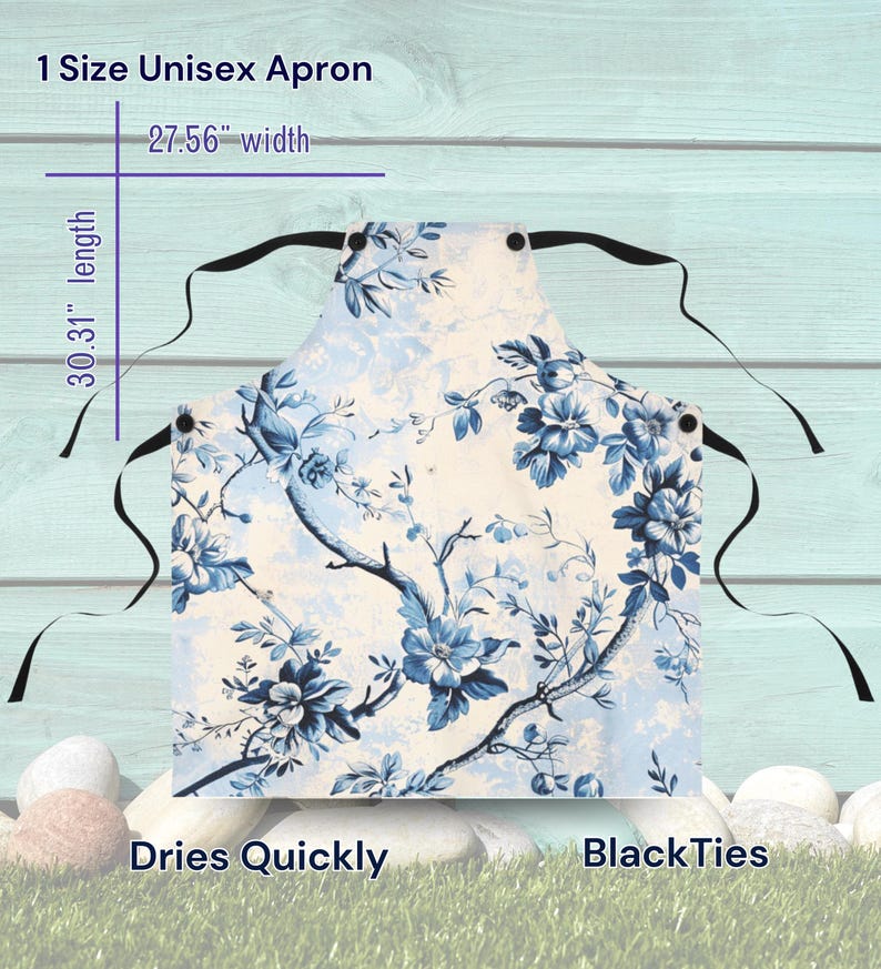 Custom Apron French Toile De Jouy Apron Toile Blue Floral Personalized ...