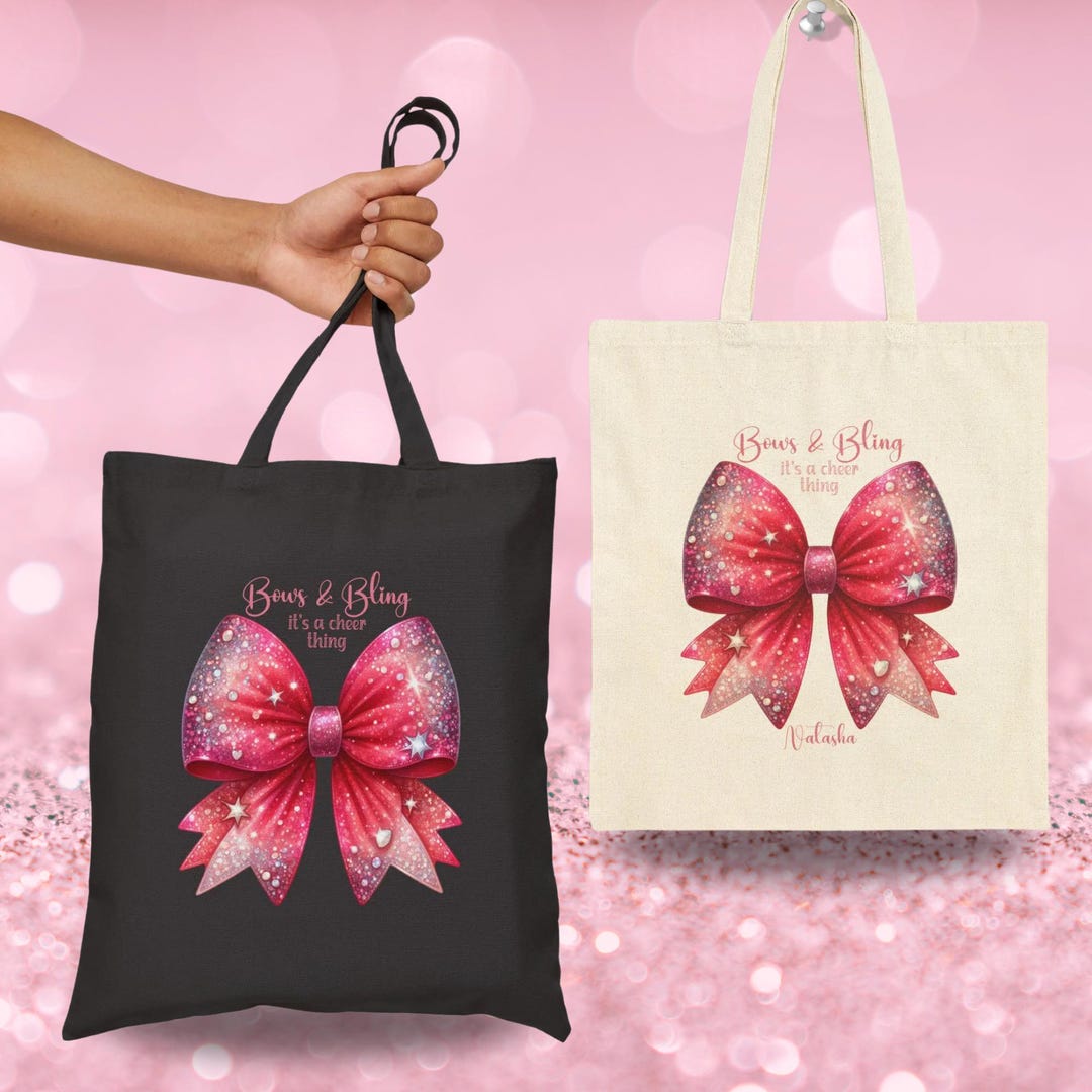 Personalized Totebag Custom Canvas Tote Bow Bag Custom Cheer Gift for ...
