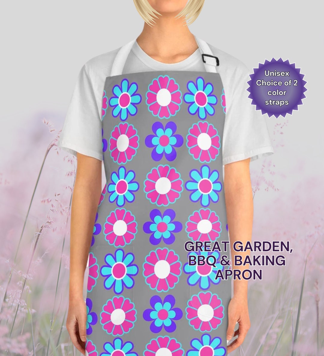 Retro Flower Gift Garden Apron With Pocket Floral Apron Baking Gift for ...