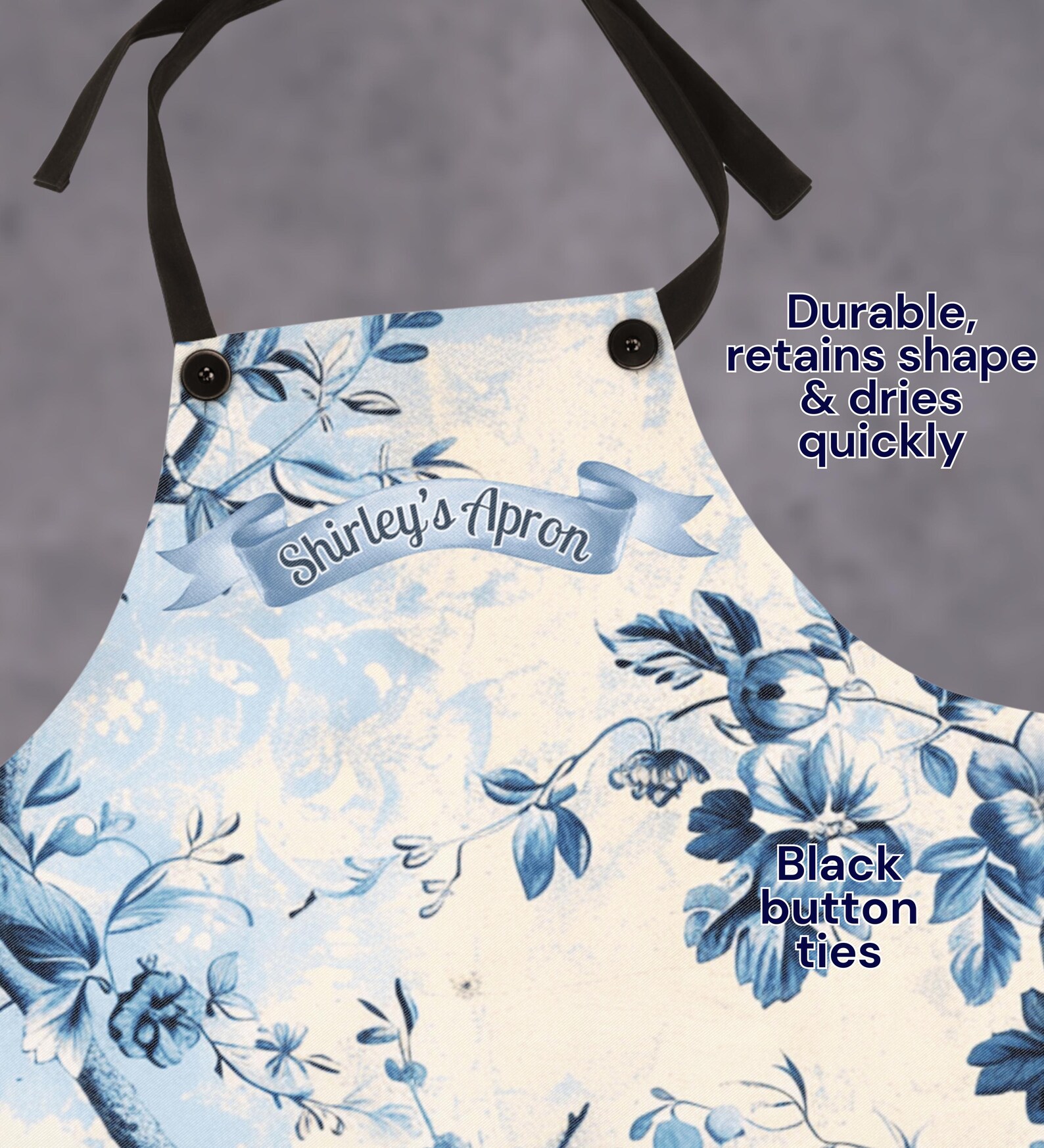 Custom Apron French Toile De Jouy Apron Toile Blue Floral Personalized ...