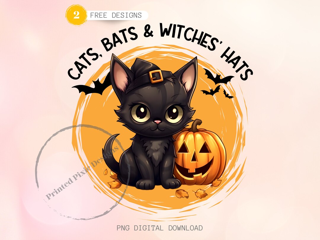 Cute Halloween Cat Clipart, Black Cat Png, Instant Download ONLY ...