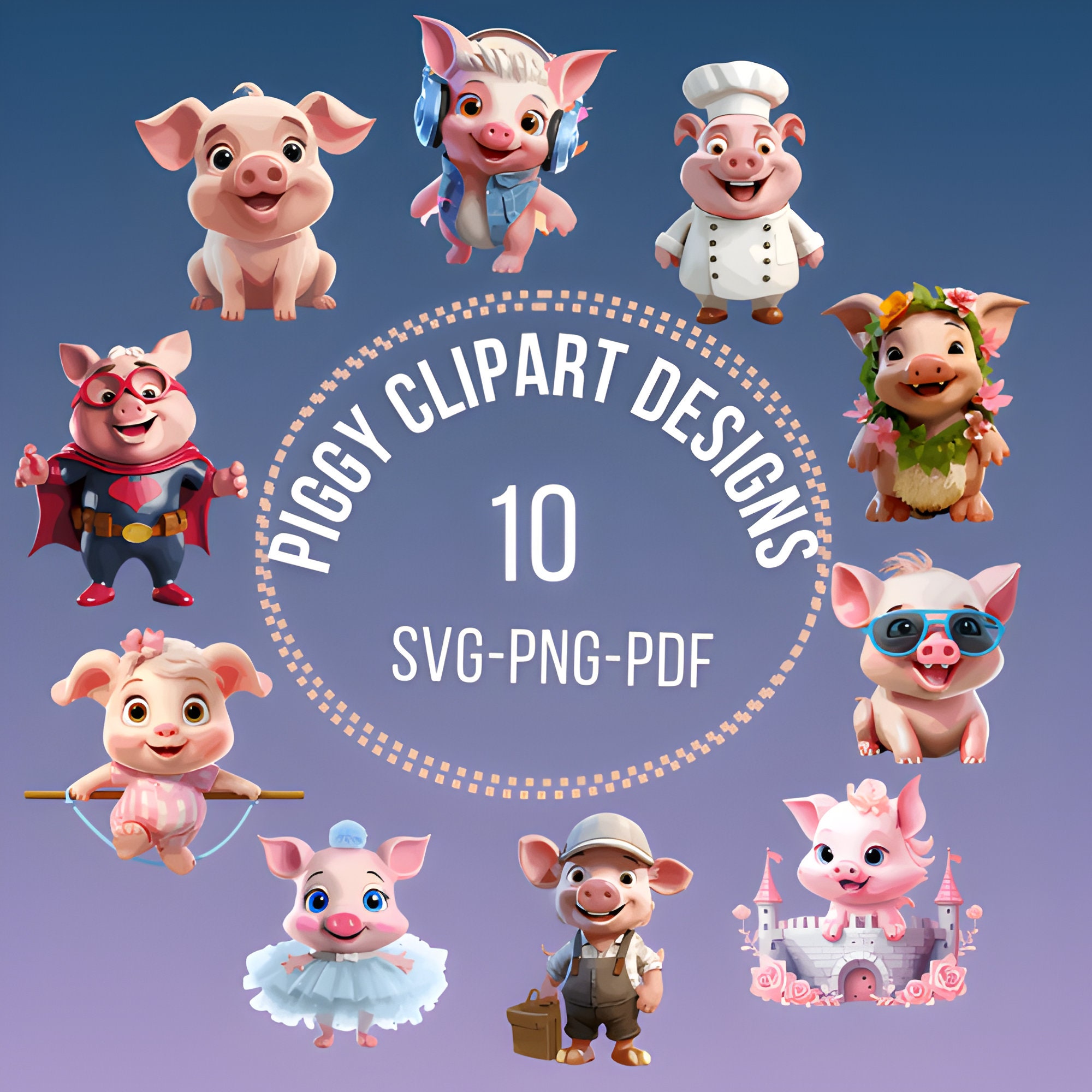 10 Pig Animal Svgs Bundle, Pig Svg, Pig Png, Digital Art, Trendy Svg ...