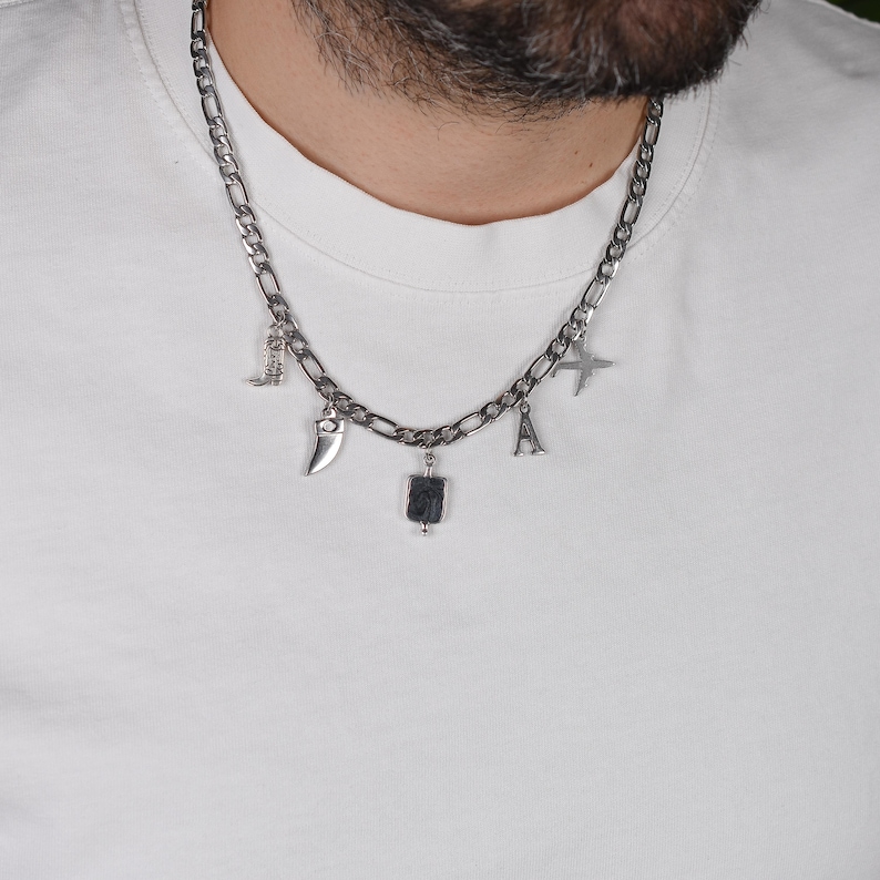 Custom Charm Necklace for Men, Personalized Jewelry Men, Silver Chain ...