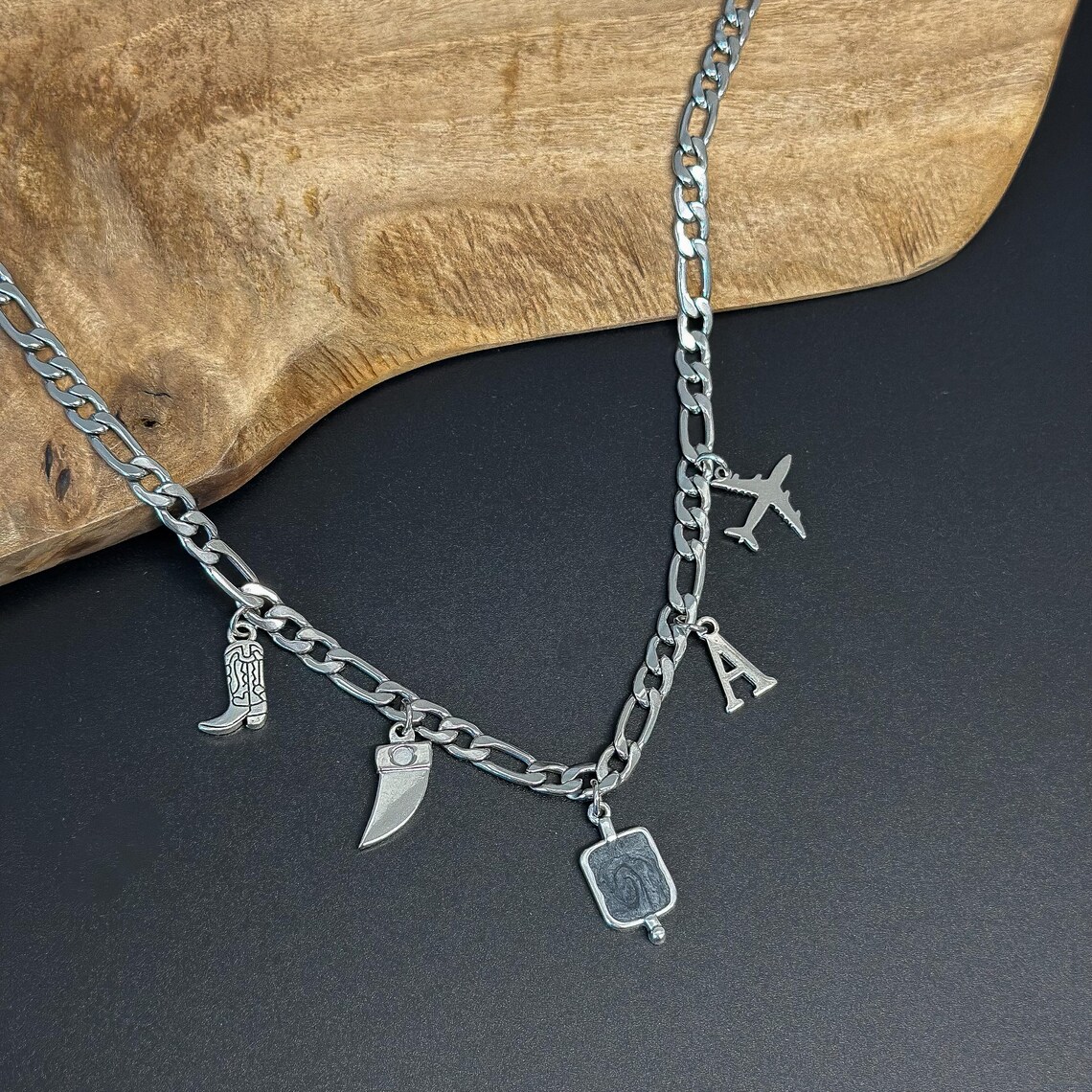 Custom Charm Necklace for Men, Personalized Jewelry Men, Silver Chain ...