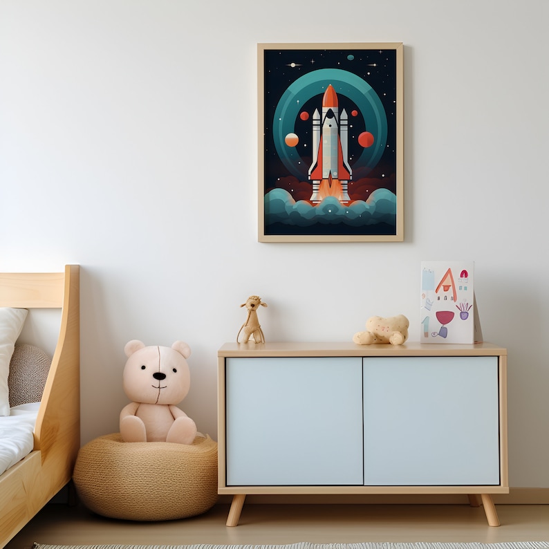 Set of 3 Space-themed Prints for Kids' Rooms, Rocket Ship Illustrations ...