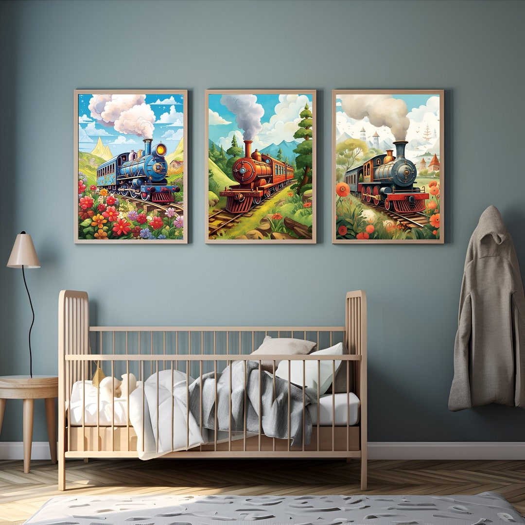 Set of 3 Kids Train Prints, Boys Room Decor, Boys Train Wall Art, Boy ...