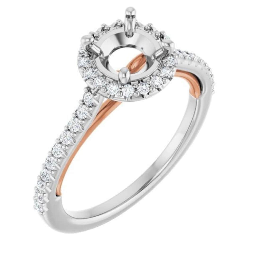 Diamond Halo Two-tone Engagement Ring, 5MM to 10MM Round Gold Semi ...
