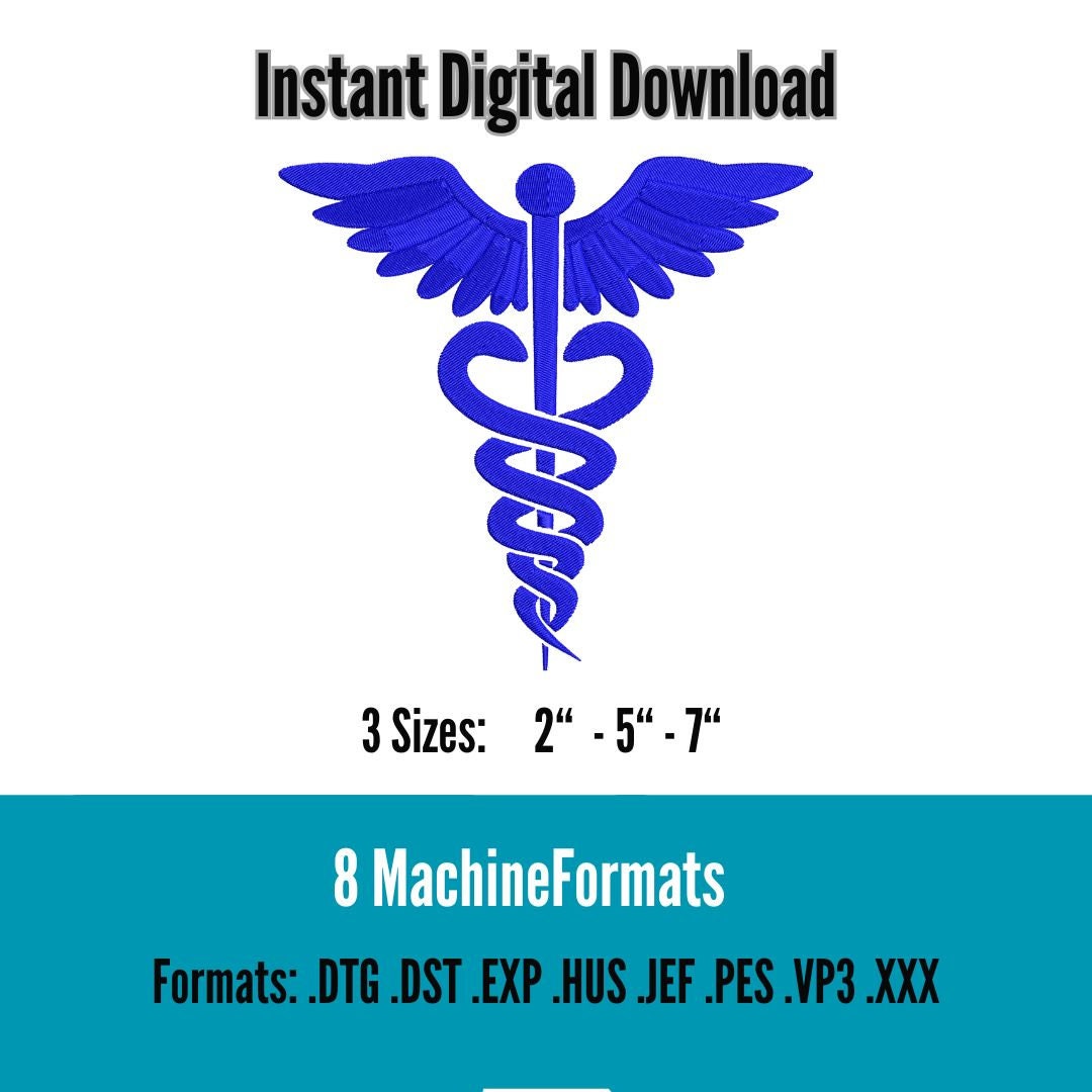 Caduceus Embroidery Design, Medical Symbol Embroidery File, Snake ...