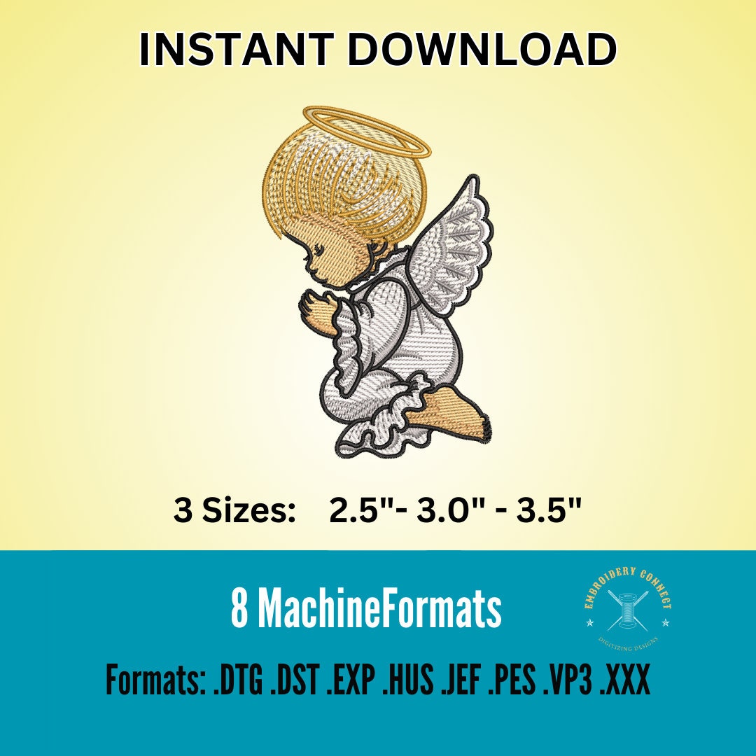 Little Angel Embroidery File, Praying Angel Embroidery Files, Religious ...