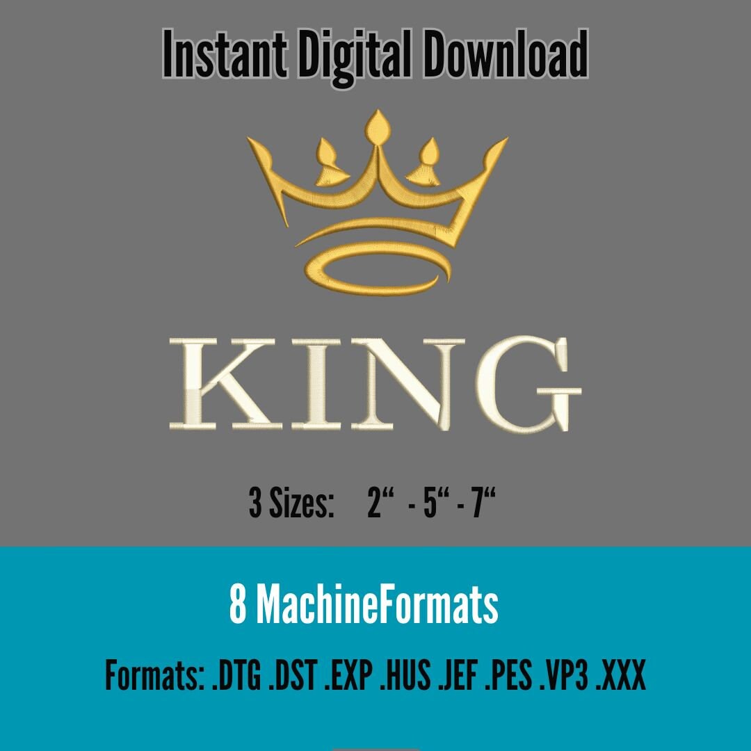 King Embroidery File, Royal Crown Embroidery, Trendy Embroidery Design ...