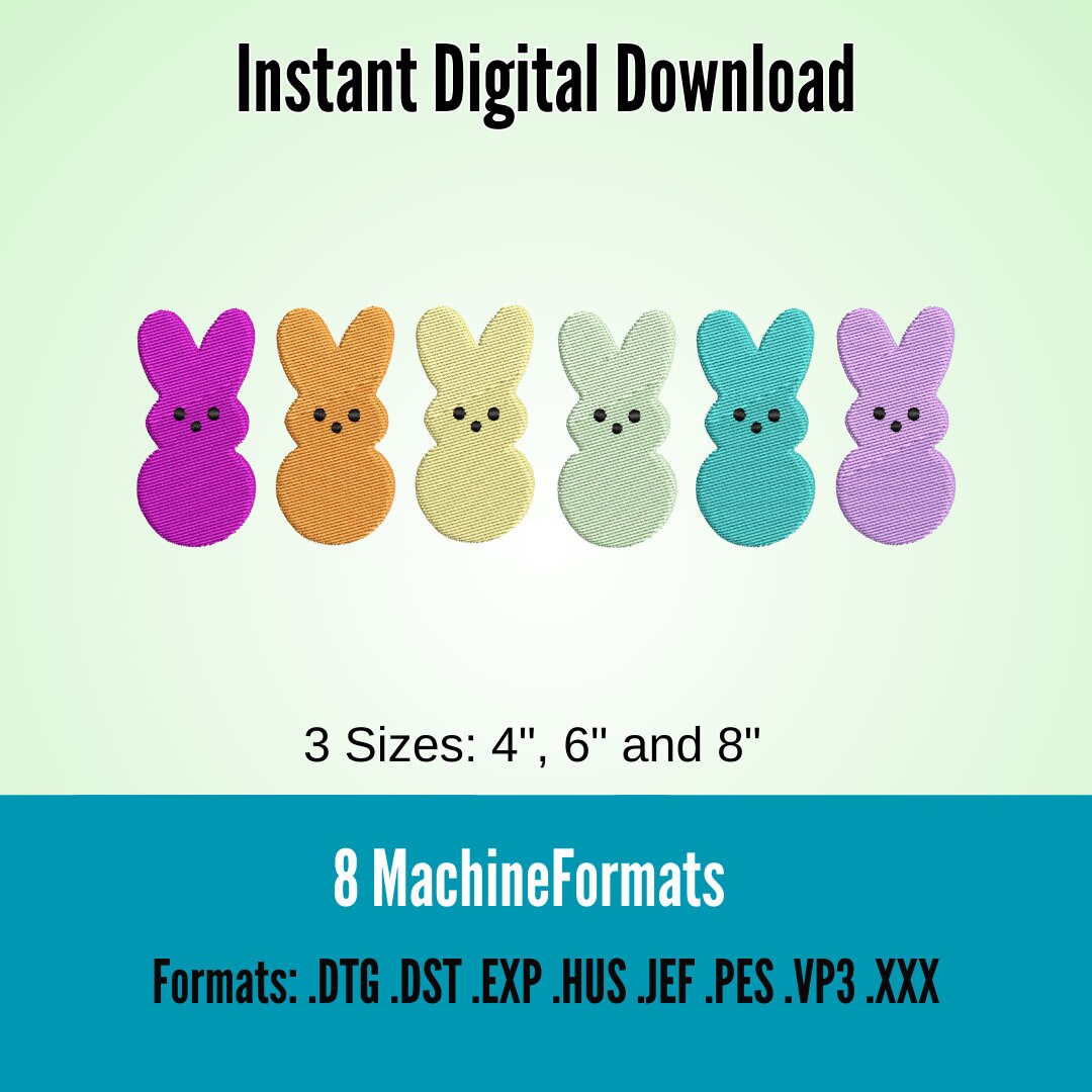 Easter Bunny Peep Embroidery Design, Easter Candy Bunnies Embroidery ...