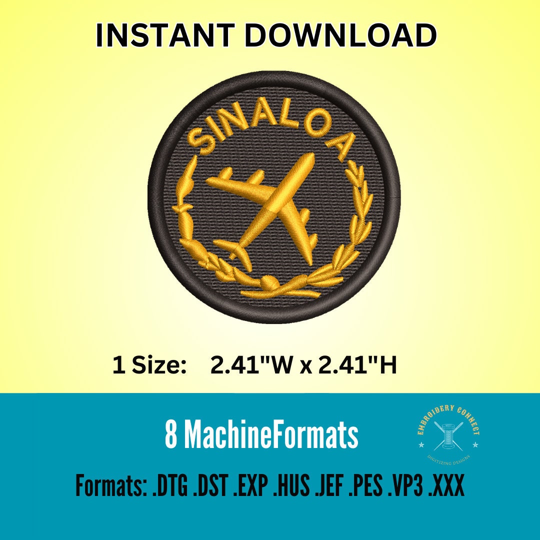 Sinaloa Patch Embroidery Design, Sinaloa, Avion Patch, Cap Embroidery ...
