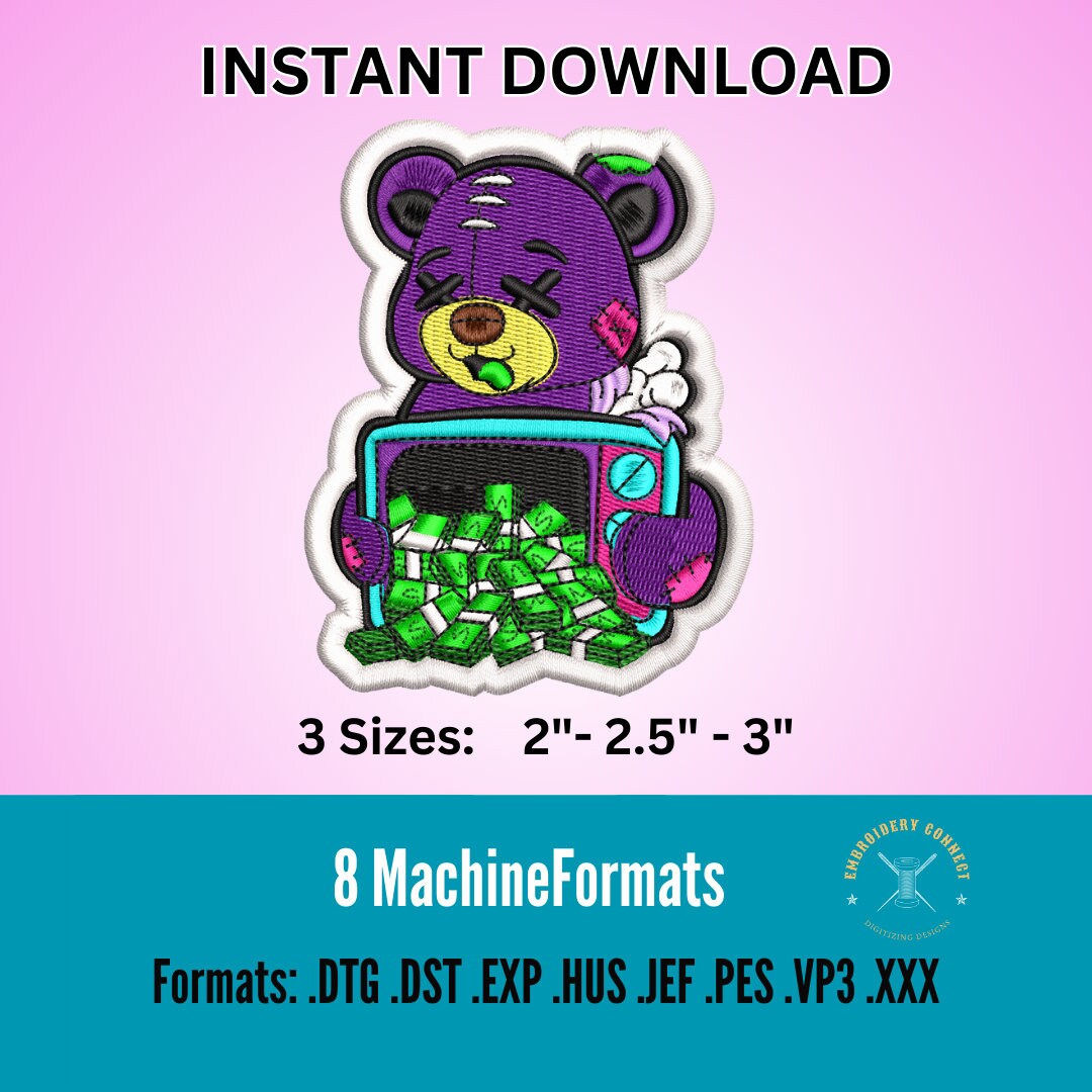 Money Bear Embroidery Design, Cash Money Embroidery Design File for ...