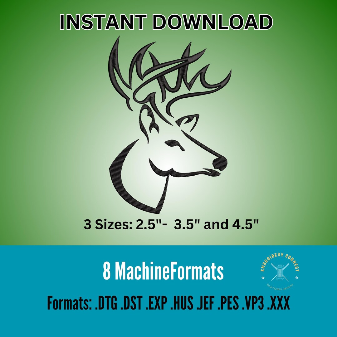 Buck Embroidery Design, Deer Embroidery File, Hunting Embroidery Design ...