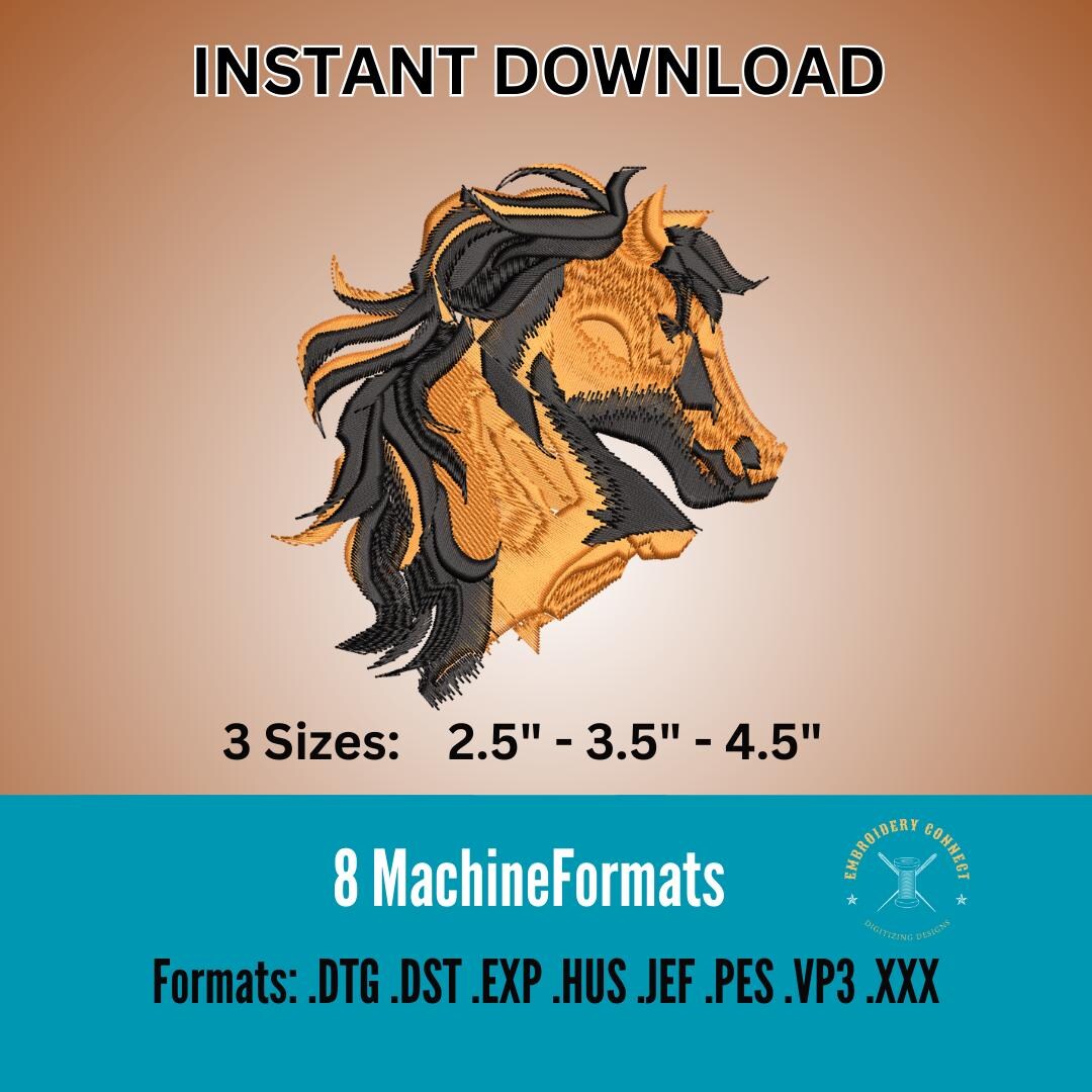 Horse Embroidery Design, Stallion Machine Embroidery, Caballo Bordado ...