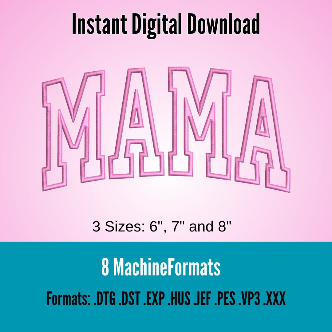 Mama Applique Embroidery Design, Curved Mama Machine Embroidery Design ...