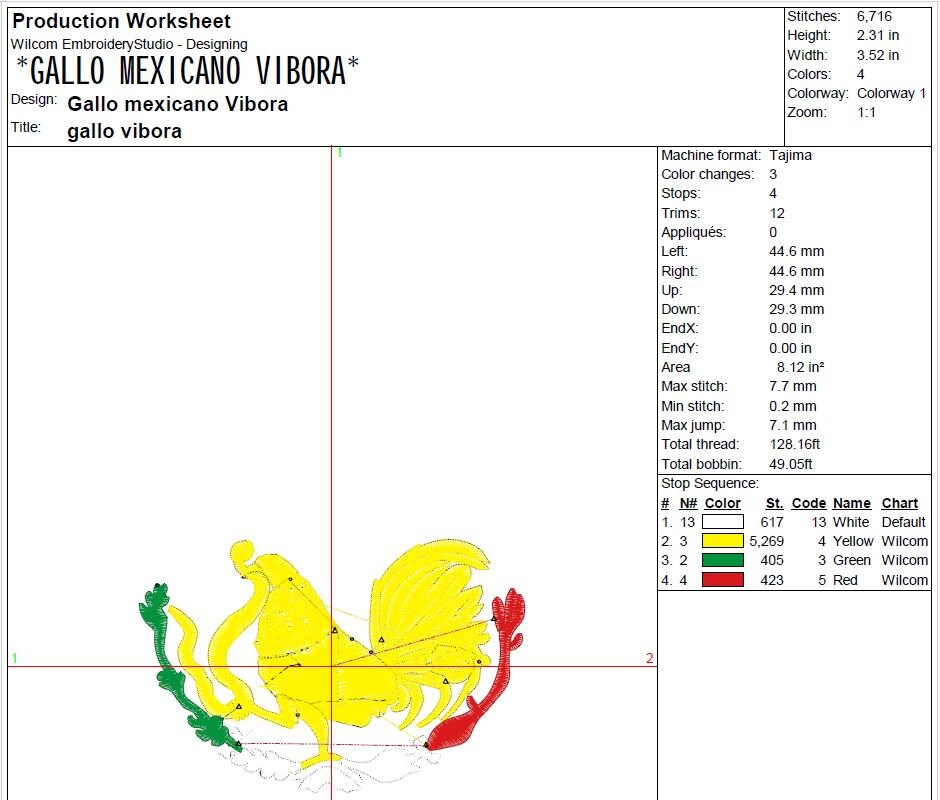 Gallo Mexicano Embroidery Design, Gallo Giro Machine Embroidery, Gallo ...