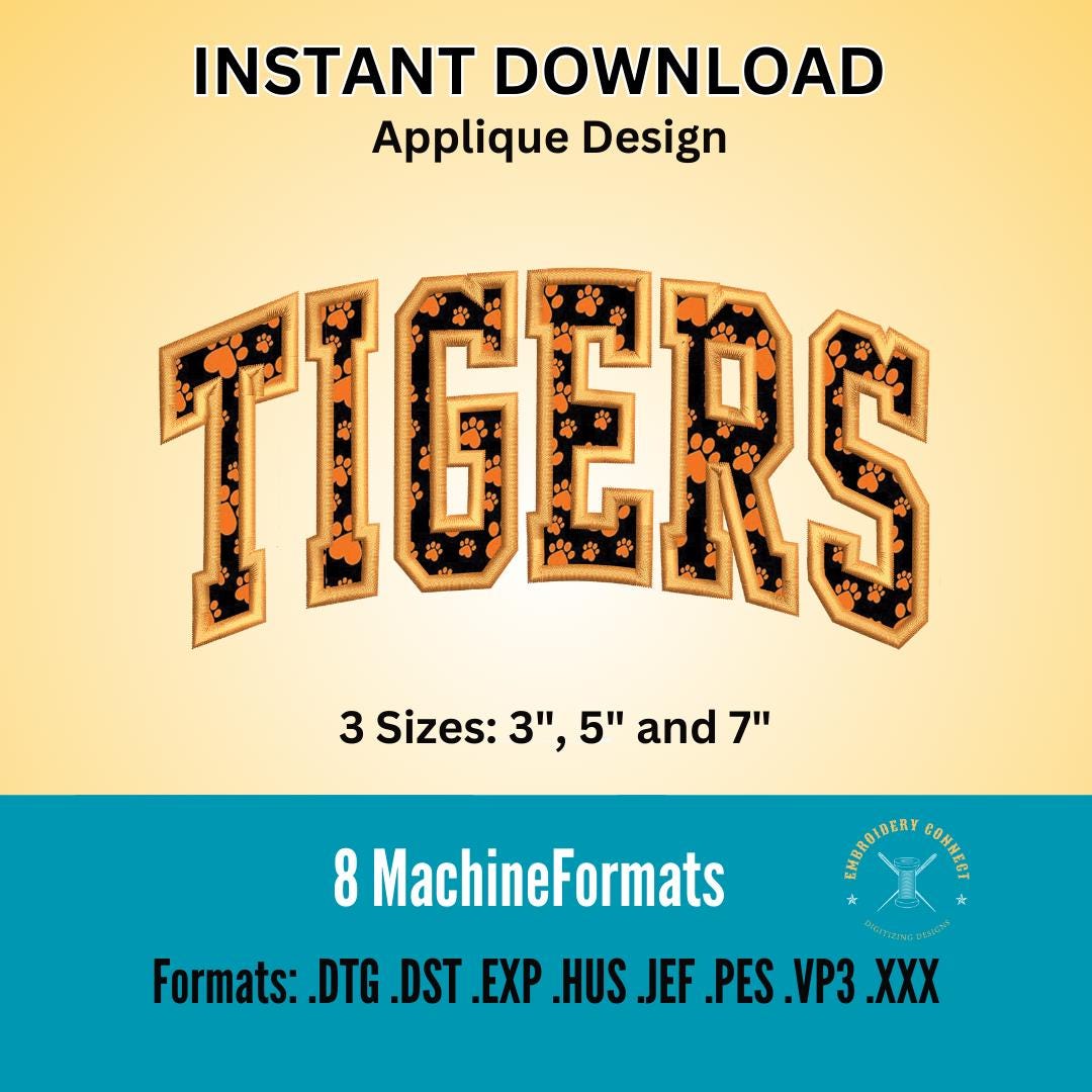 Tigers Applique Embroidery Design, Tigers Machine Embroidery Design, Satin Stitch Applique ...