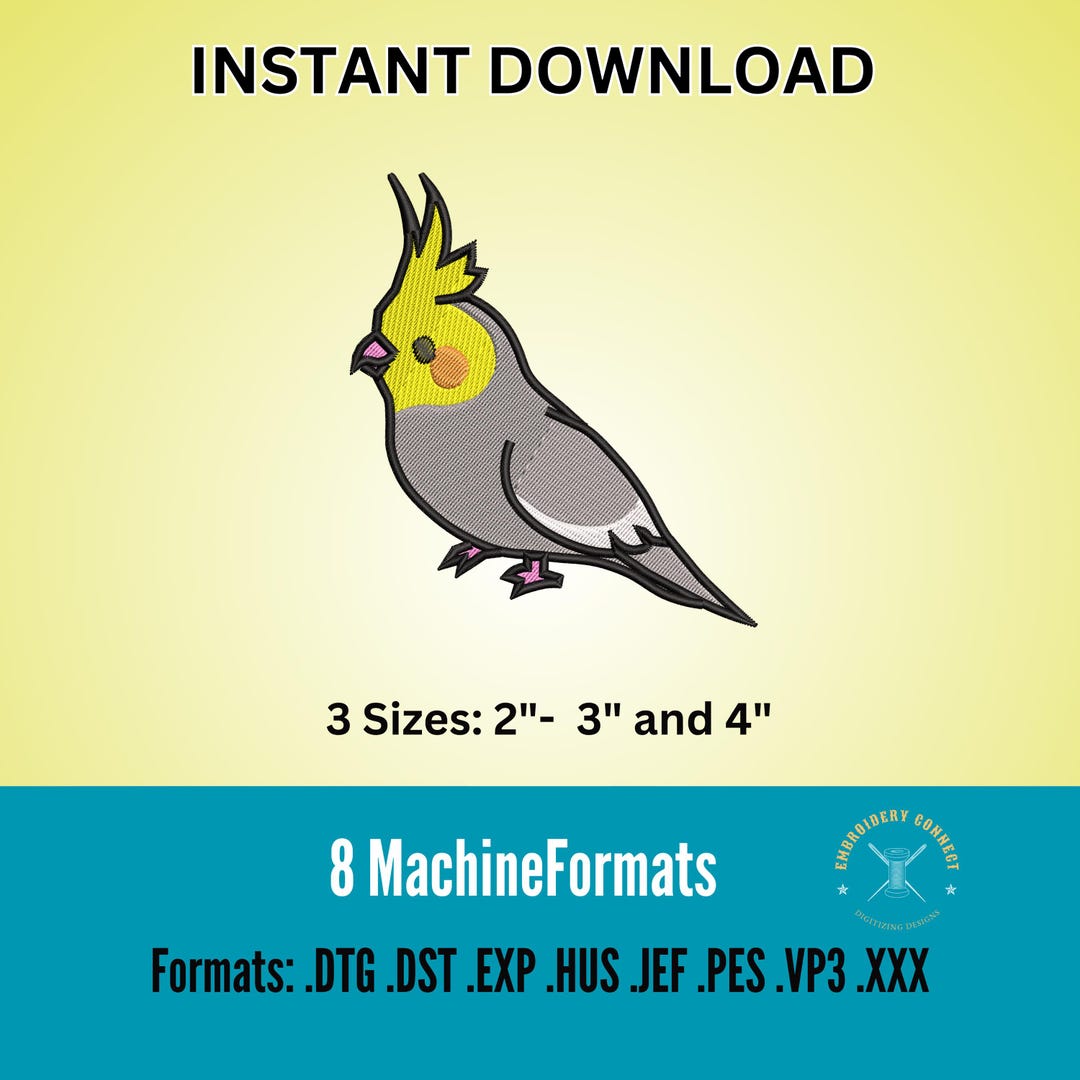 Cockatiel Embroidery Design, Cute Tropical Bird (machine Embroidery) - Etsy