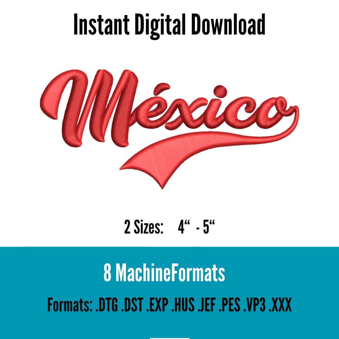 Mexico Script Embroidery Design, Embroidery for Hats, Mexico 3d Machine ...