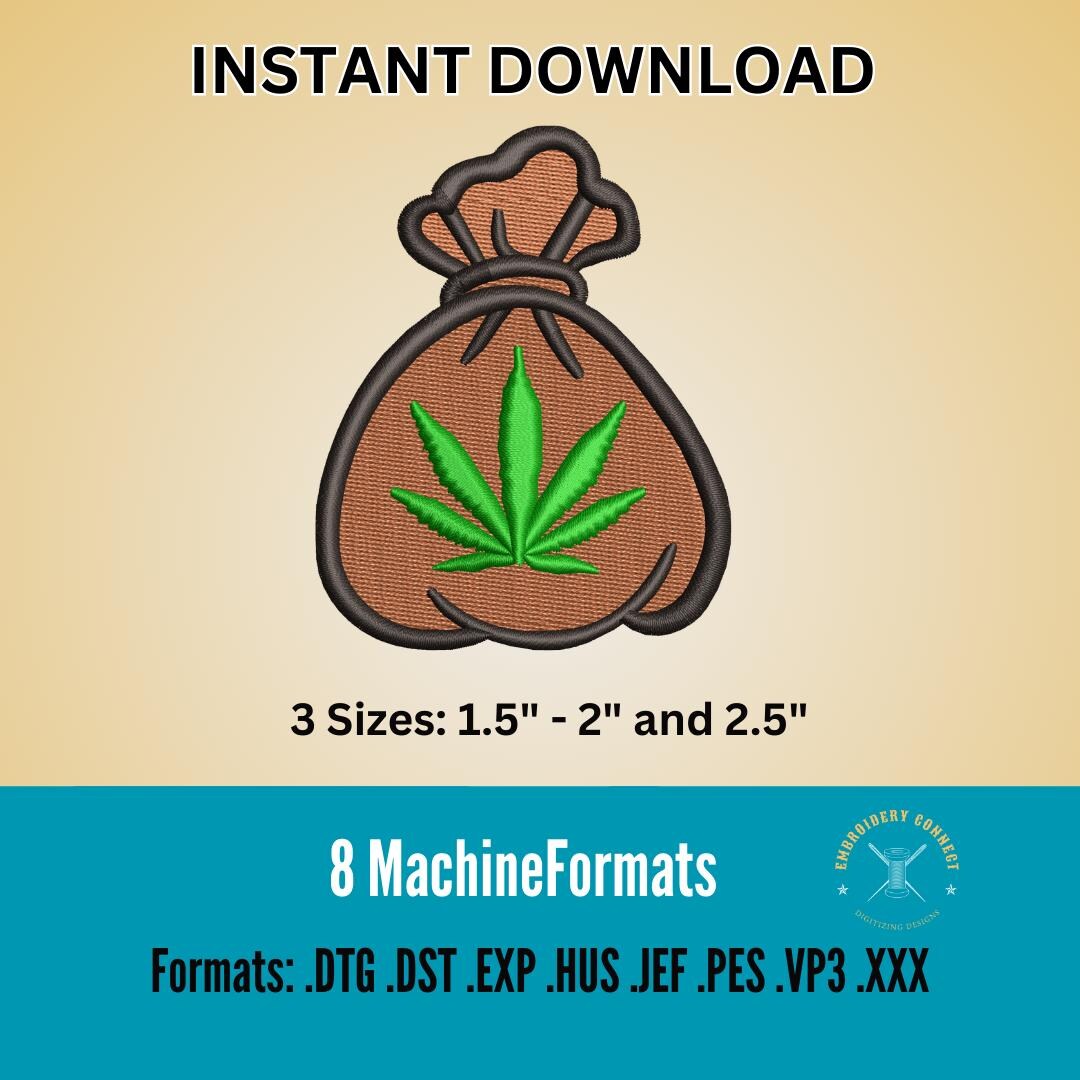 Weed Bag Embroidery Design, Marijuana Bag Embroidery Design, Hat Patch ...