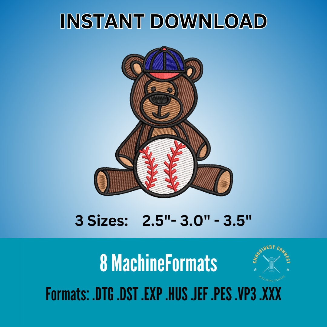 Baseball Teddy Bear Embroidery Design, Baby Boy (digital Download) - Etsy