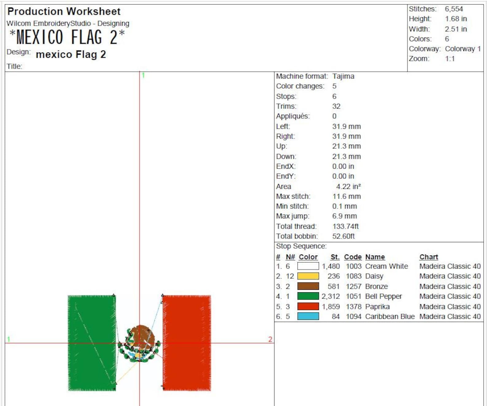 Mexico Flag Embroidery Design. Embroidery for Hats, Mexico Flag Machine ...
