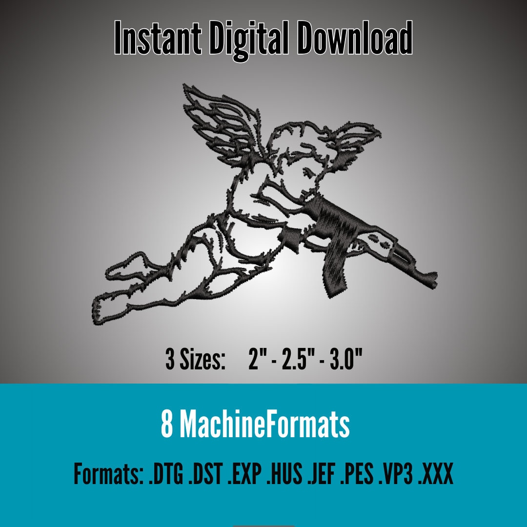 Angel With Gun Embroidery Design, Angel With Ak-47 Embroidery Design ...
