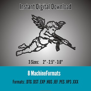 Angel With Gun Embroidery Design, Angel With Ak-47 Embroidery Design ...