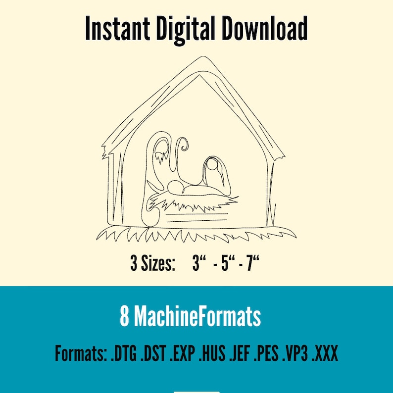 Nativity Scene Outline Embroidery Design, Machine Embroidery Christmas ...
