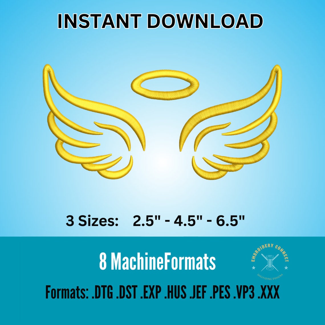 Angel Wings Halo Embroidery Design, Machine Embroidery File (digital ...
