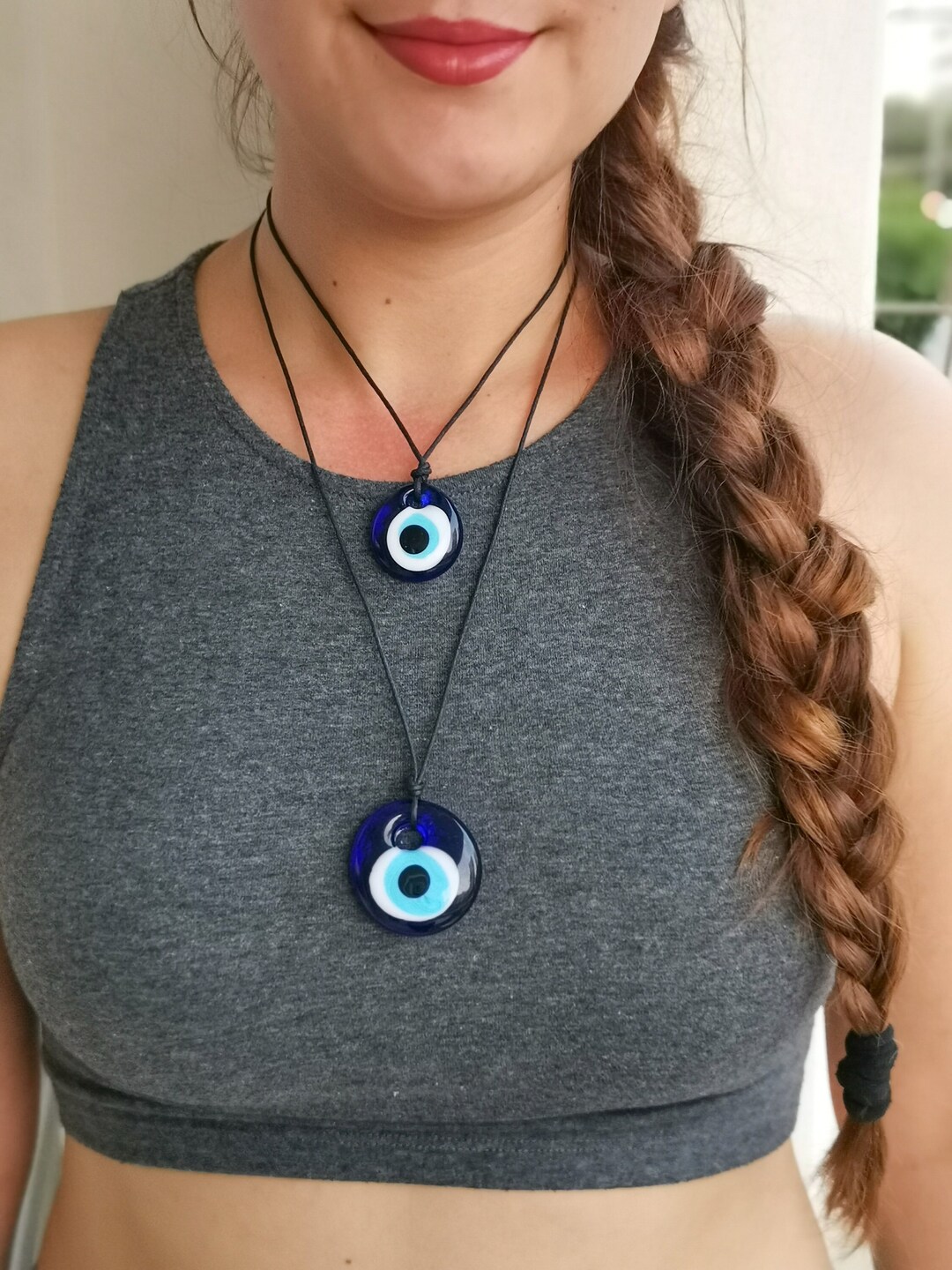 Glass Evil Eye Necklace, Evil Eye Necklace, Black Rope Eye Necklace ...