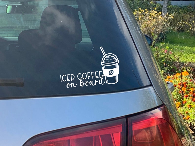Cute Iced Coffee on Board Vinyl Car Decal Coffee Lover Gift, Car Window ...