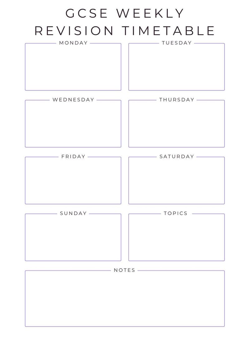 GCSE Weekly Revision Timetable | Printable Study Planner PDF | Student ...