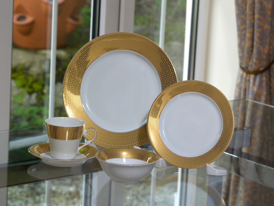 GRANDEUR GOLD SQUARES 28 Piece Dinner Service, Dinner Sets, Crockery ...