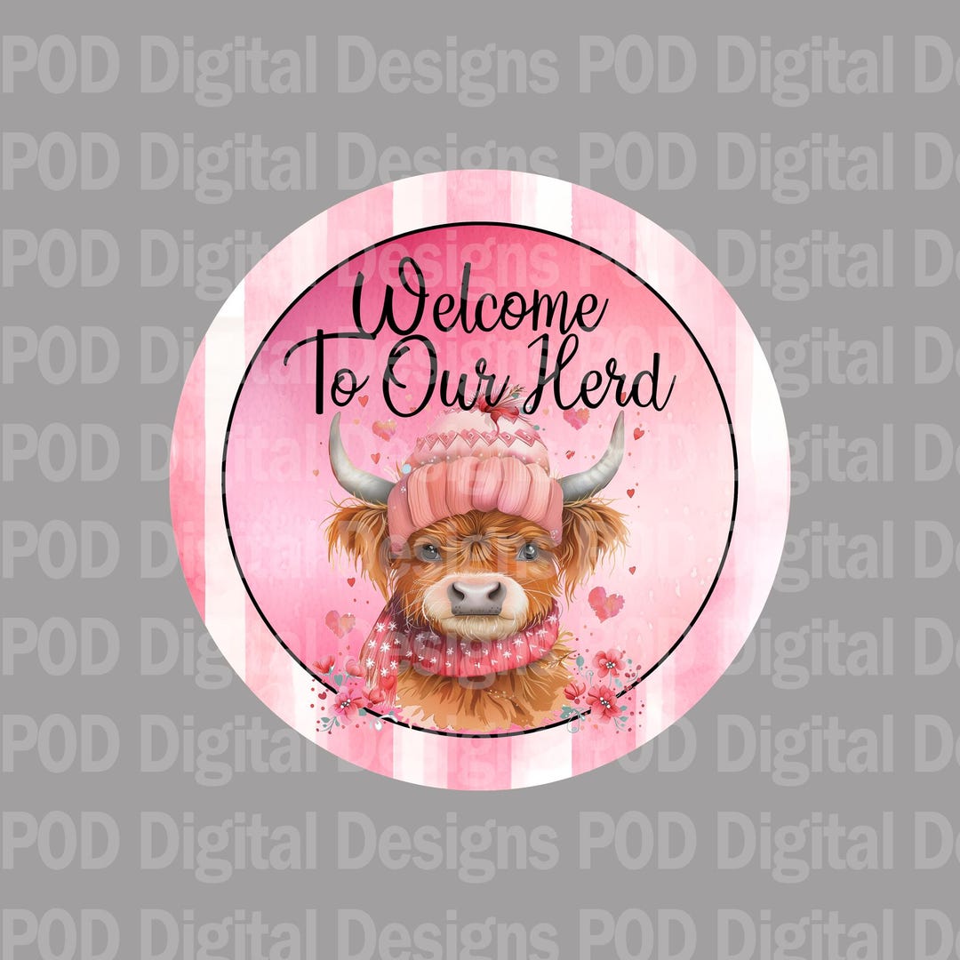 Welcome to Our Herd Highland Cow Wreath Center - 9" UV Printed ...